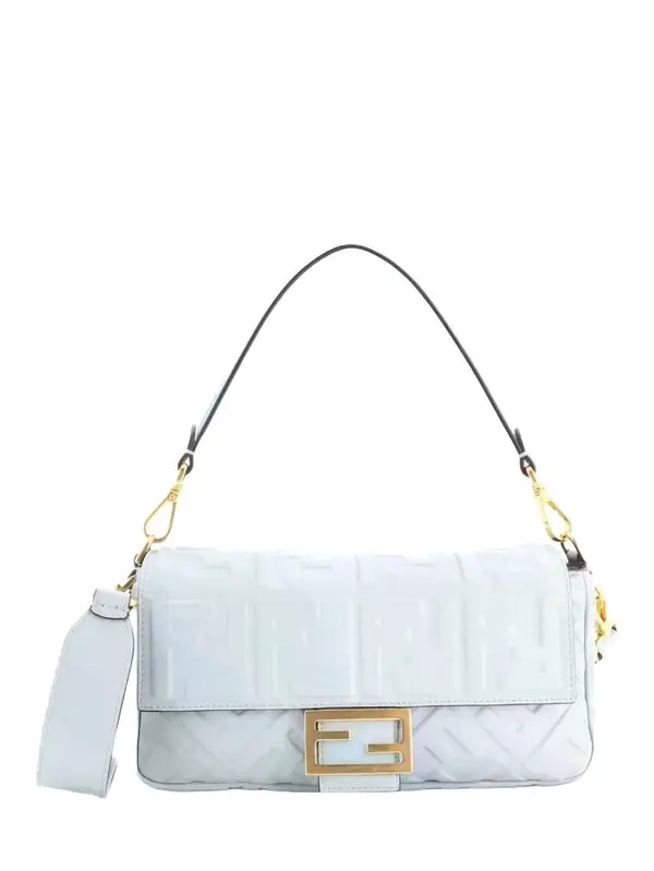 Fendi Baguette Nm Bag Zucca Embossed Leather Medium Crossbody Bag - Blue