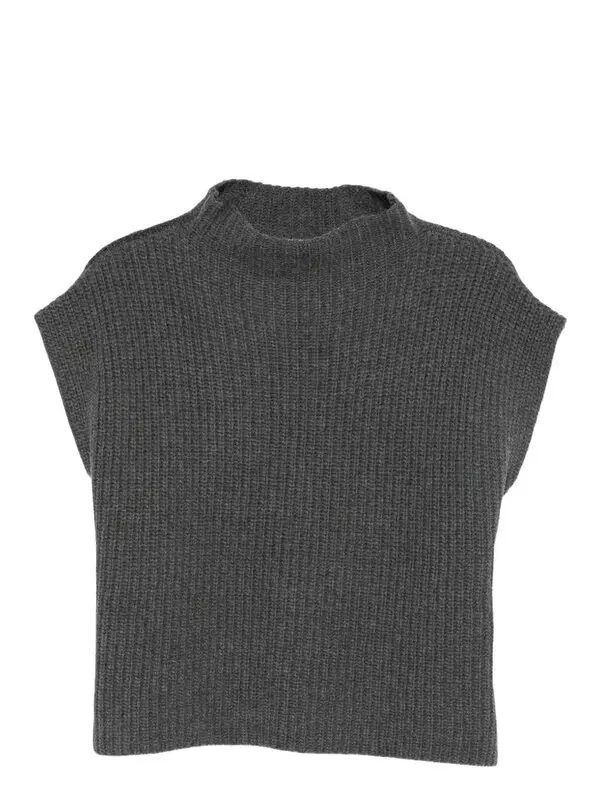 MA'RY'YA Ribbed-knit High-neck Sleeveless Sweater - Grey