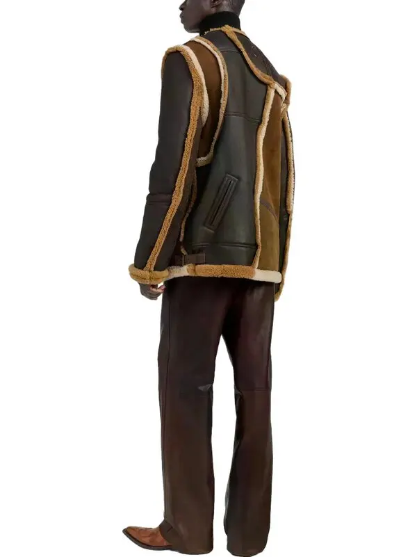 MAISON MARGIELA Zipped Patch Shearling Jacket - Brown