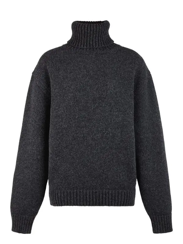 TOD'S Turtleneck In Wool With Patches In Leather - Grey