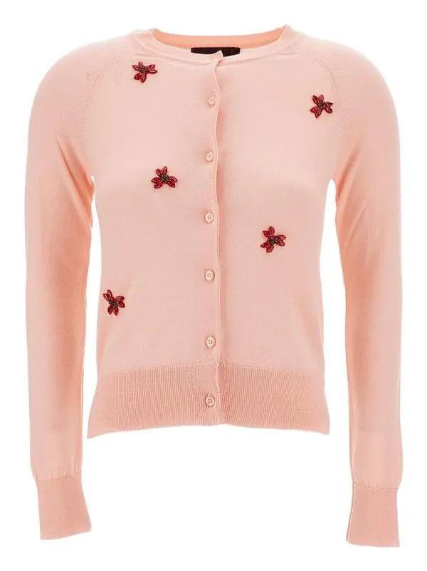 Simone Rocha Classic Merino Silk Cardigan W/ Turbo Embellishments - Multicolor