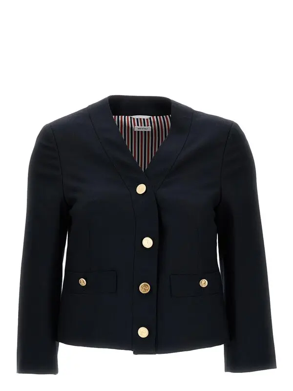Thom Browne V-neck Cardigan Jacket In Hopsack Suiting - Multicolor