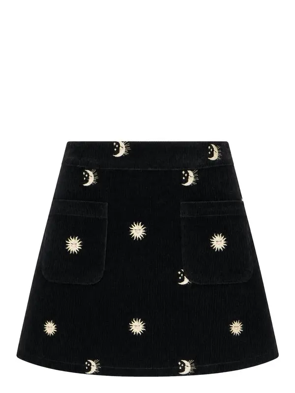 YUMI Cosmic Embroidered Mini Skirt - Black
