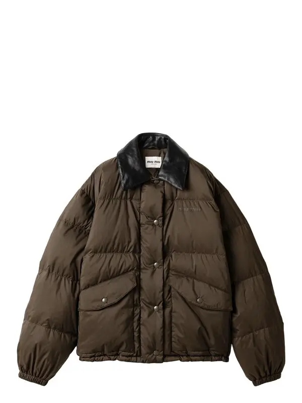 Miu Miu Technical Pongé Cropped Down Jacket - Forest Green