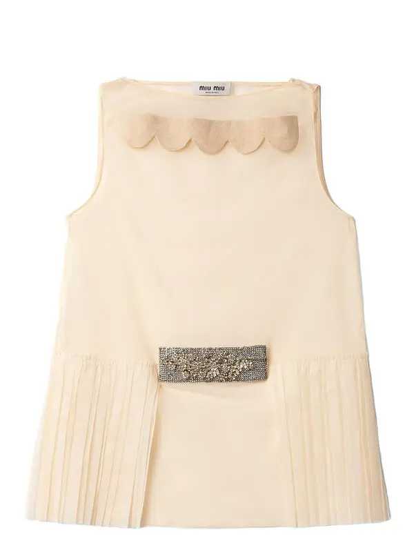 Miu Miu Embellished Tulle Top - Natural
