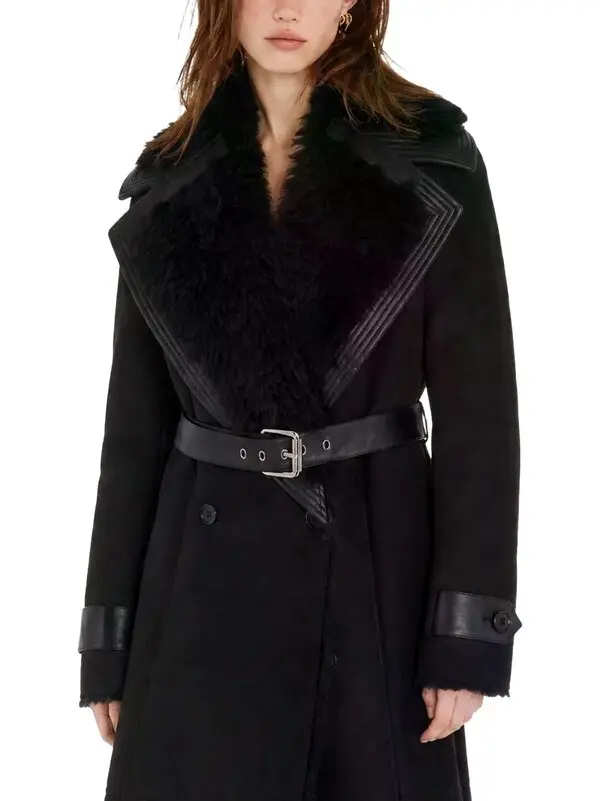 Patrizia Pepe Belted Faux-shearling Coat - Black