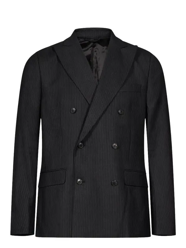 ANOTHER ASPECT Pinstriped Double-breasted Jacket - Black