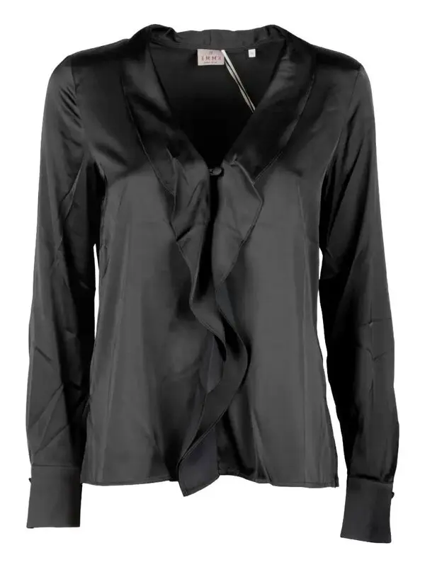 Marella Ruffled Satin Blouse - Black