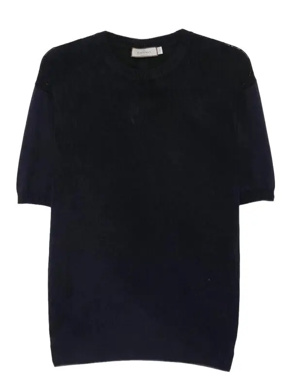 Canali Chevron-knit Short-sleeve T-shirt - Blue