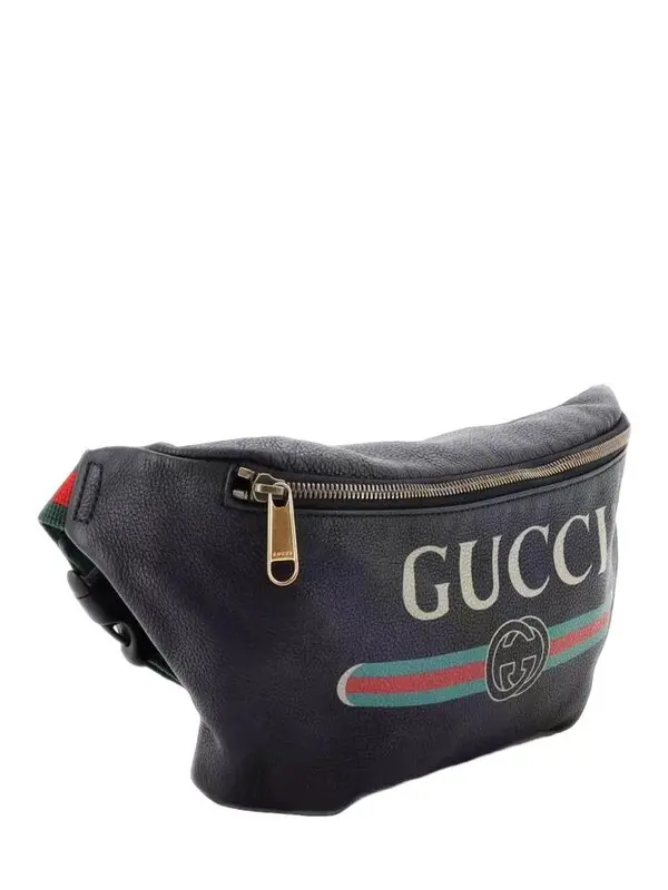 Gucci Logo Printed Leather Medium Belt Bag - Black