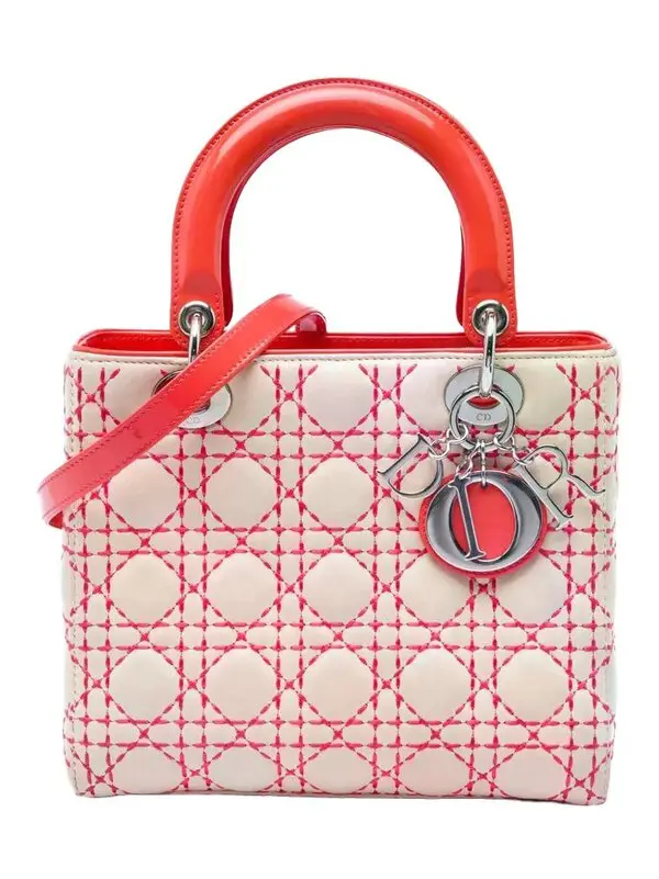 Dior 2012 Medium Lambskin Cannage Stitched Lady Satchel - Orange