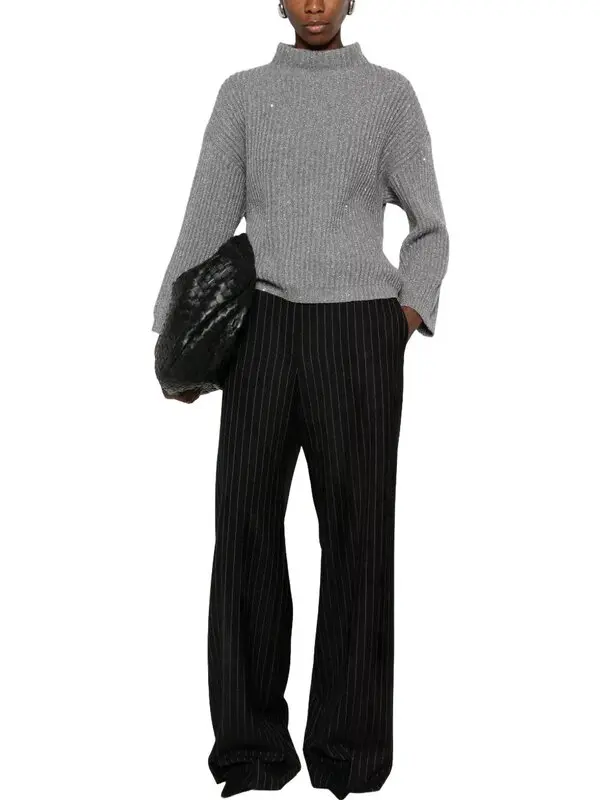 Brunello Cucinelli Sequin-embellished Ribbed Sweater - Grey