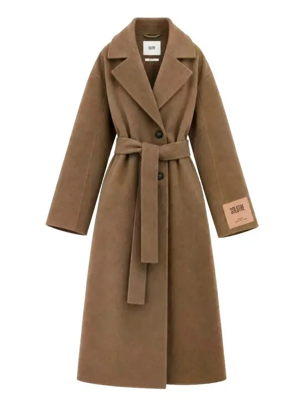 SOLOTRE Belted Notch-lapel Coat - Brown