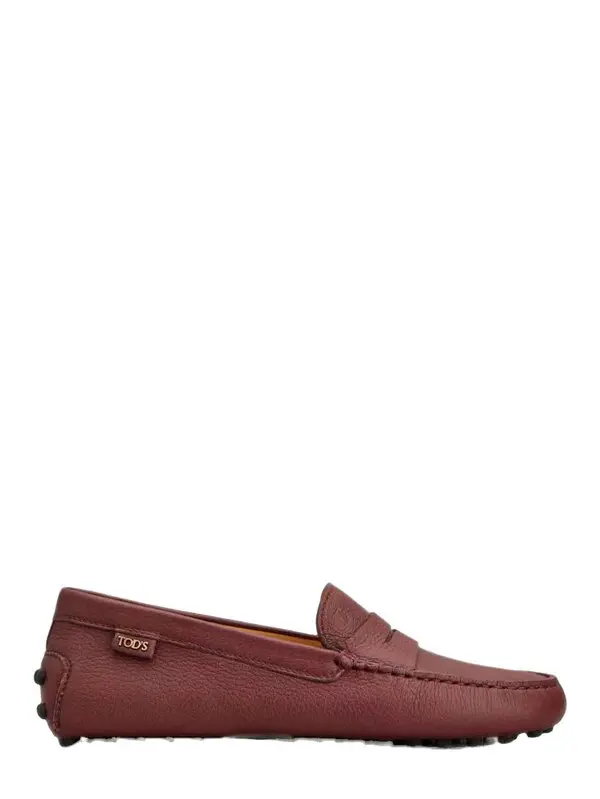 TOD'S Gommino Pebbled Leather Loafers - Red