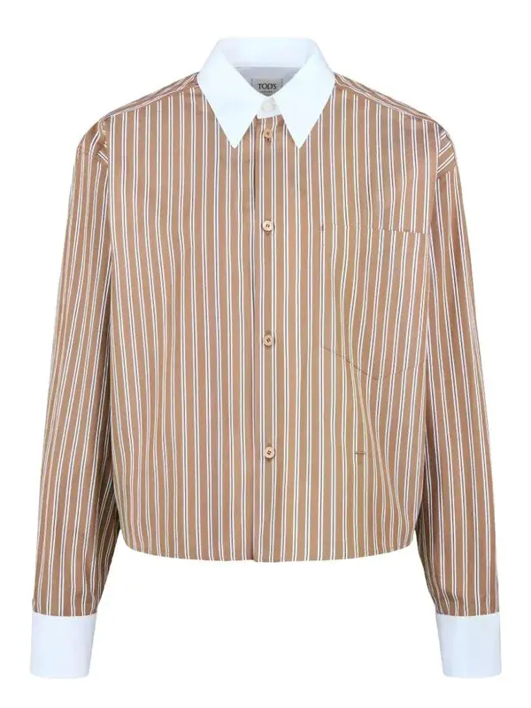 TOD'S Striped Cropped Shirt - Brown