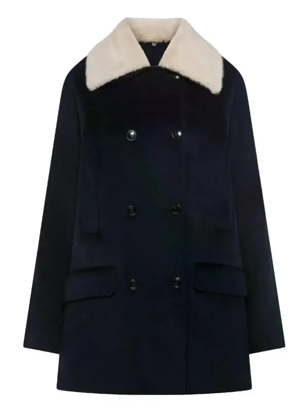 Seventy Faux-fur Collar Double-breasted Coat - Blue