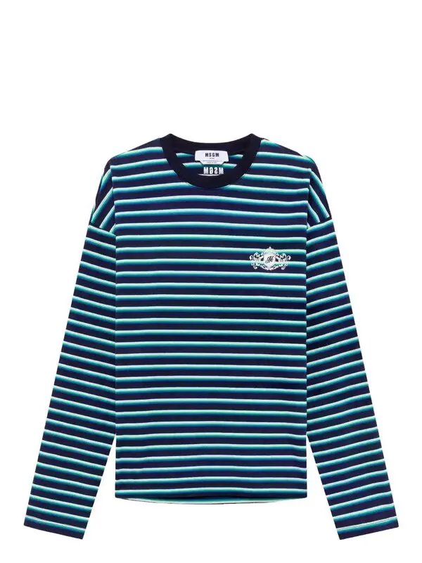 MSGM Striped Logo-embroidered Sweater - Blue