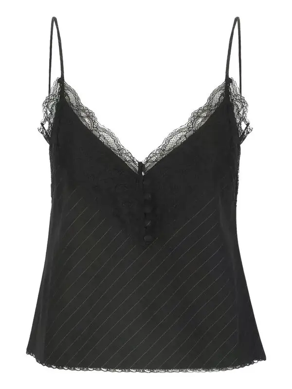 Andamane Pinstripe Lace-trim Top - Black
