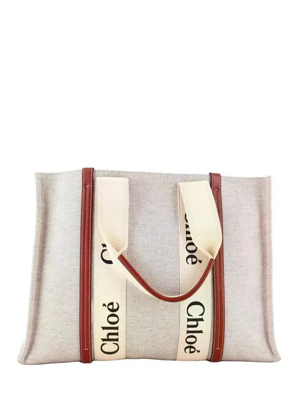 Chloé Woody Canvas With Leather Large Tote Bag - Brown