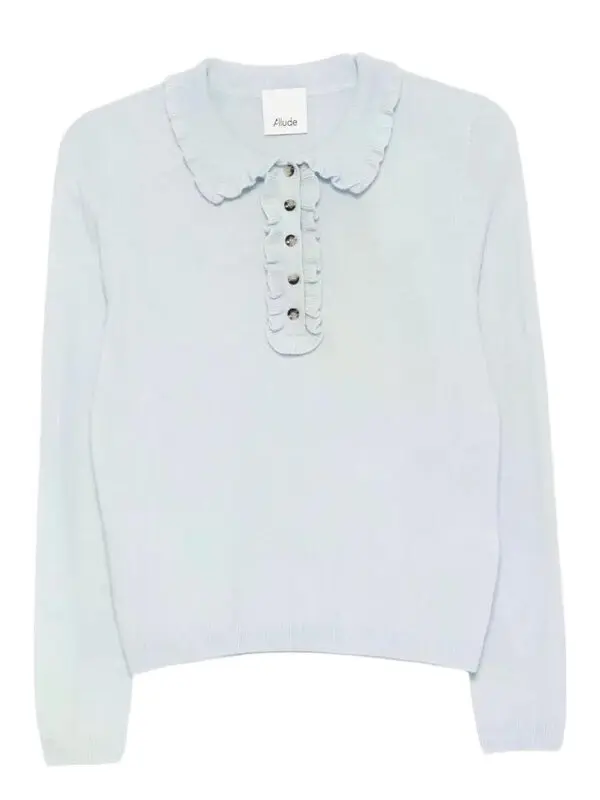 ALLUDE Ruffle-trim Polo Shirt - Blue