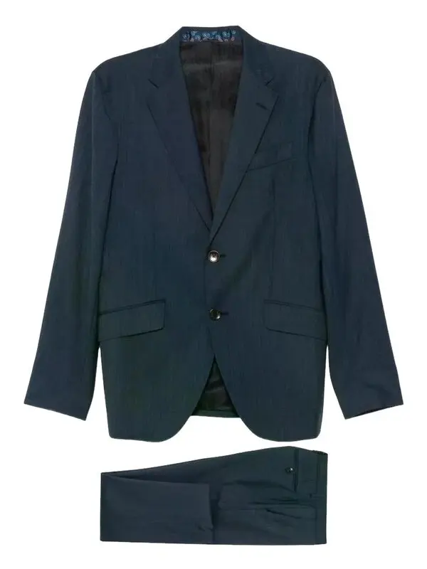 Etro Herringbone-pattern Wool Suit - Blue