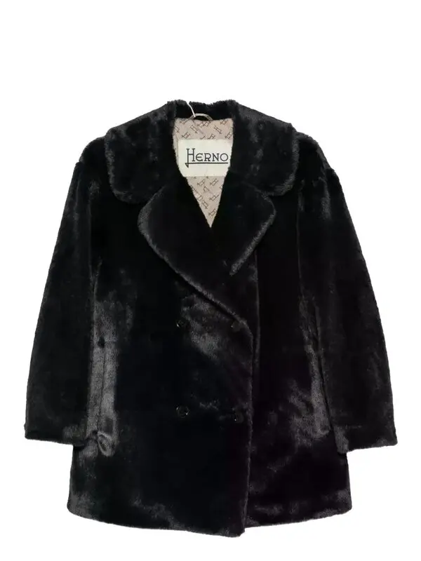Herno Double-breasted Faux-fur Coat - Black