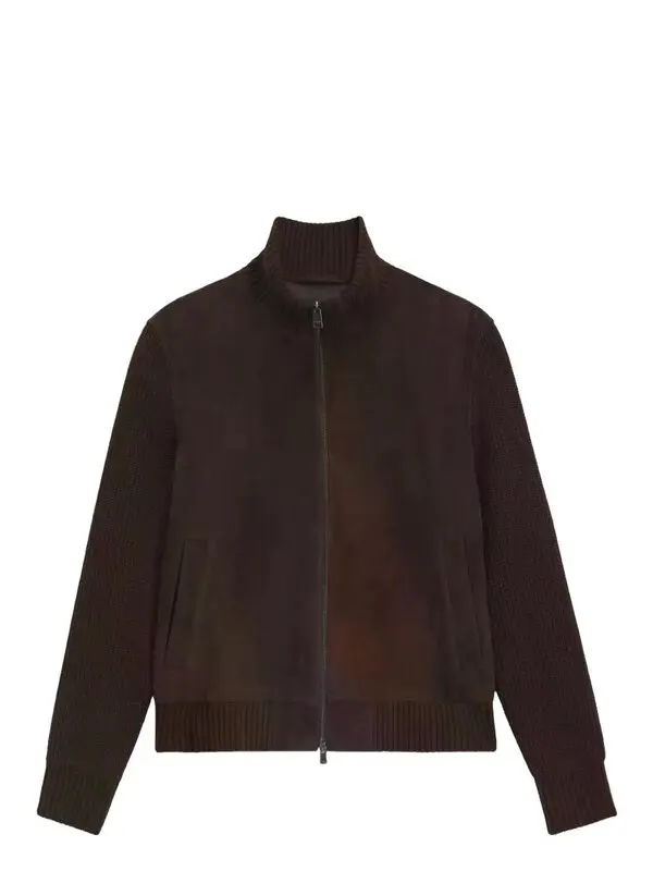 BOSS Suede-panelled Ribbed-knit Jacket - Brown