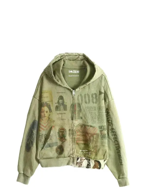 SAITOS Ghost Image Distressed Zip-up Hoodie - Green