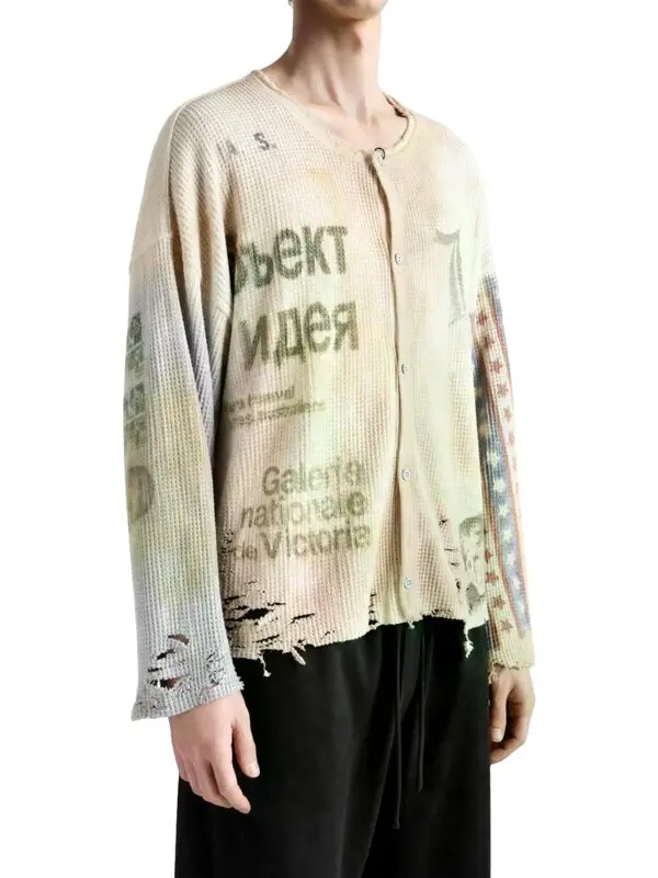 SAITOS Distressed Graphic-print Sweatshirt - Neutrals
