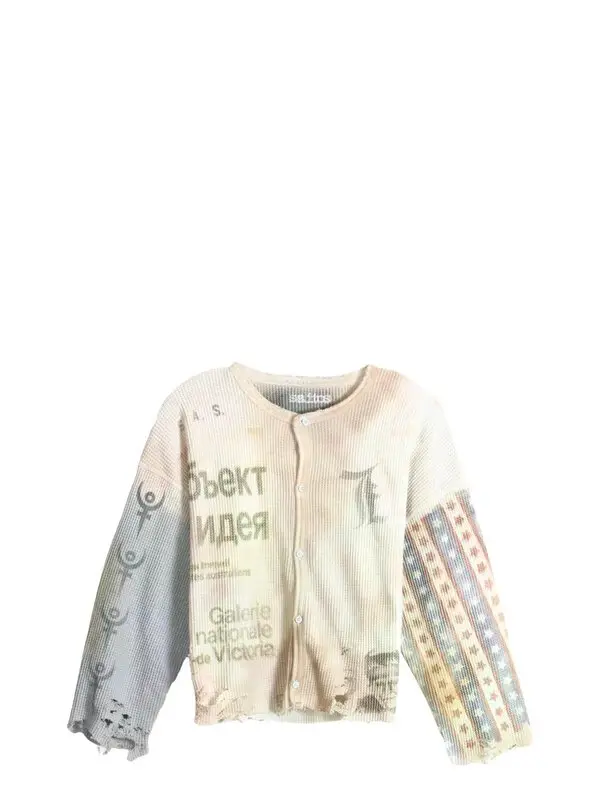 SAITOS Distressed Graphic-print Sweatshirt - Neutrals
