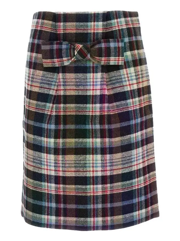 SHUSHU/TONG Bow-detail Checked Midi Skirt - Blue
