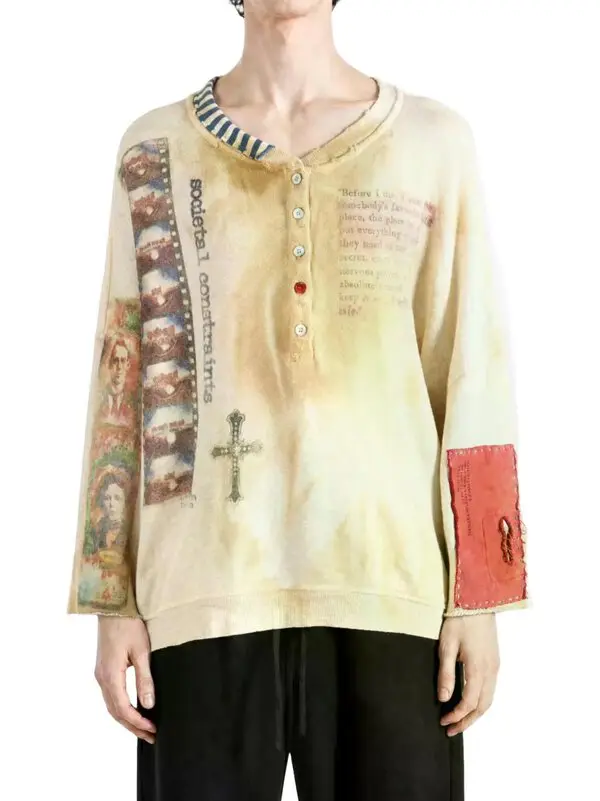 SAITOS Graphic-print Patch-detail Sweatshirt - Neutrals