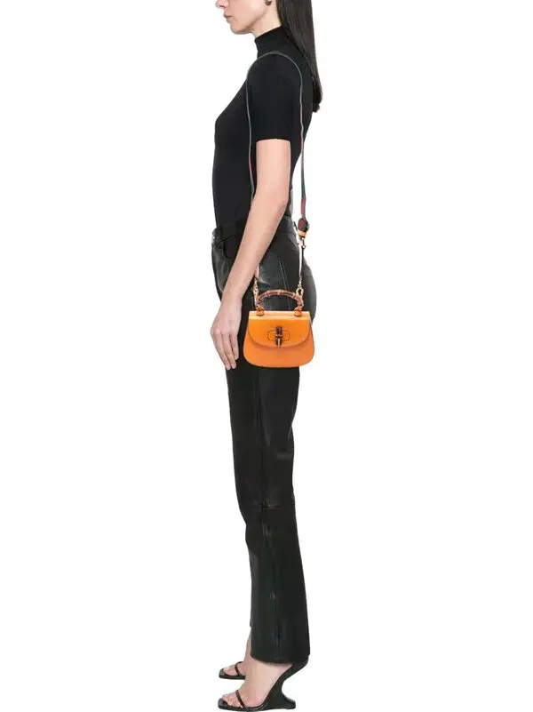 Gucci 2016-2026 Mini Calfskin Web 1947 Bamboo Top Handle Bag Satchel - Orange