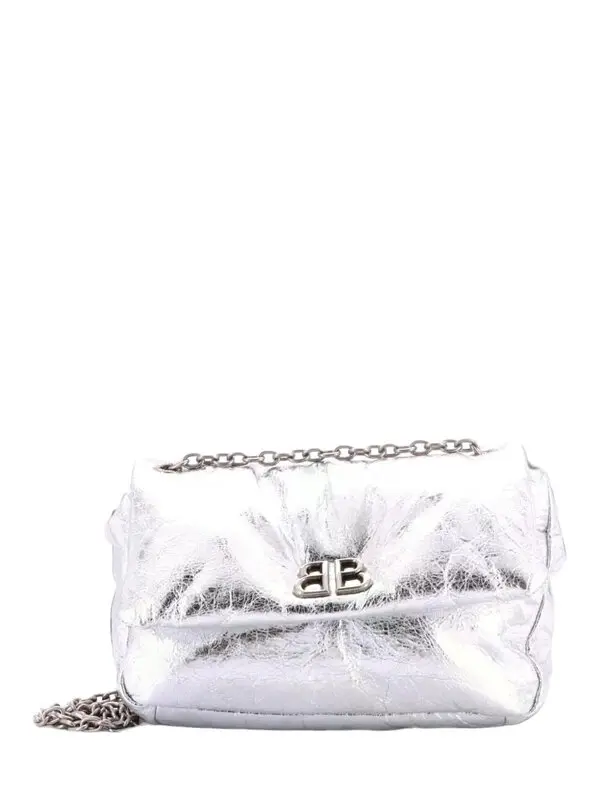 Balenciaga Monaco Chain Flap Leather Mini Shoulder Bag - Silver