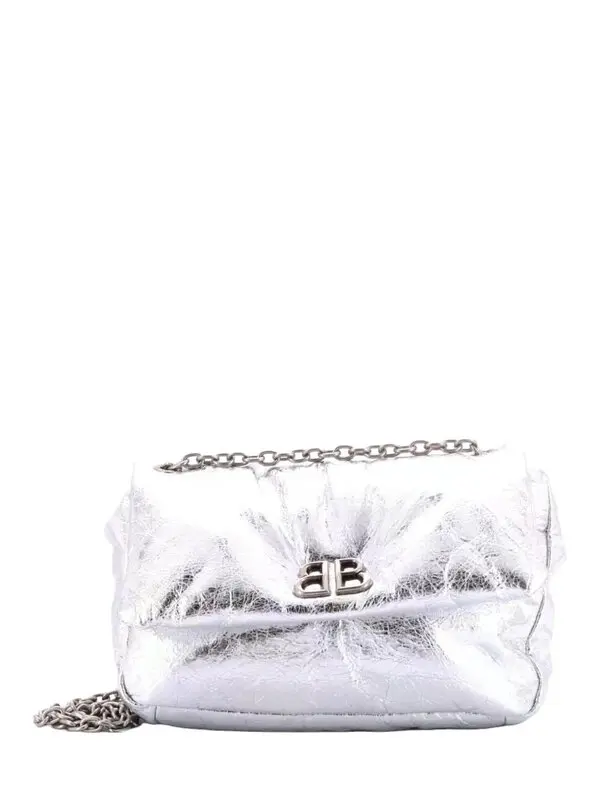 Balenciaga Monaco Chain Flap Leather Mini Shoulder Bag - Silver