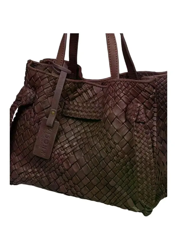 VISONA` Vittoria Woven Leather Tote Bag - Brown