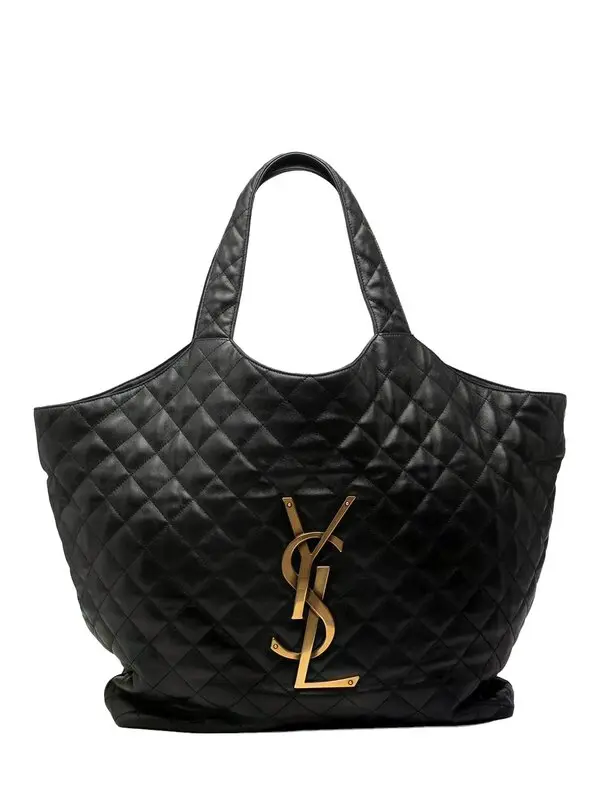 Saint Laurent 2022 Maxi Quilted Lambskin Icare Shopping Tote Bag - Black