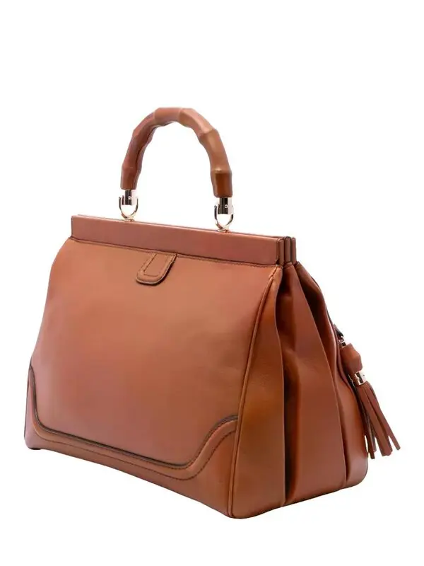 Gucci 2016-2026 Medium Calfskin Bold Bamboo Top Handle Bag Handbag - Brown