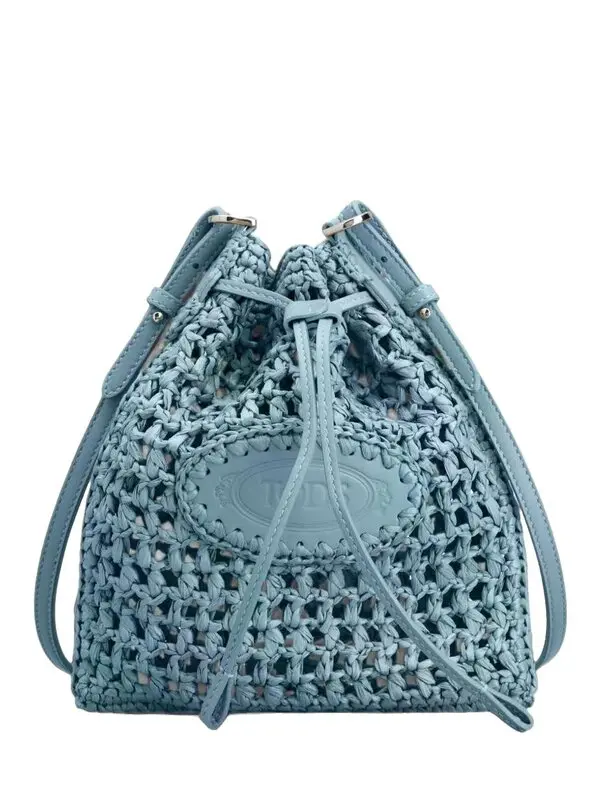 TOD'S Raffia & Leather Bucket Bag Mini - Blue