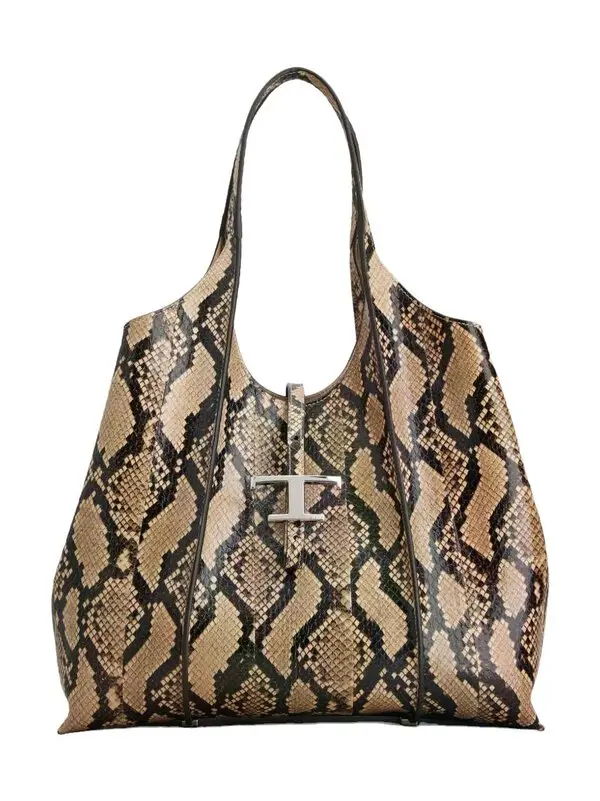TOD'S T Timeless Snakeskin-effect Tote Bag - Neutrals