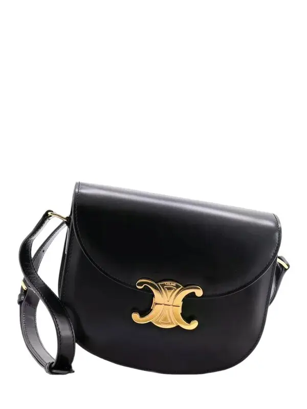 Celine Triomphe Besace Clea Flap Bag Leather Shoulder Bag - Black