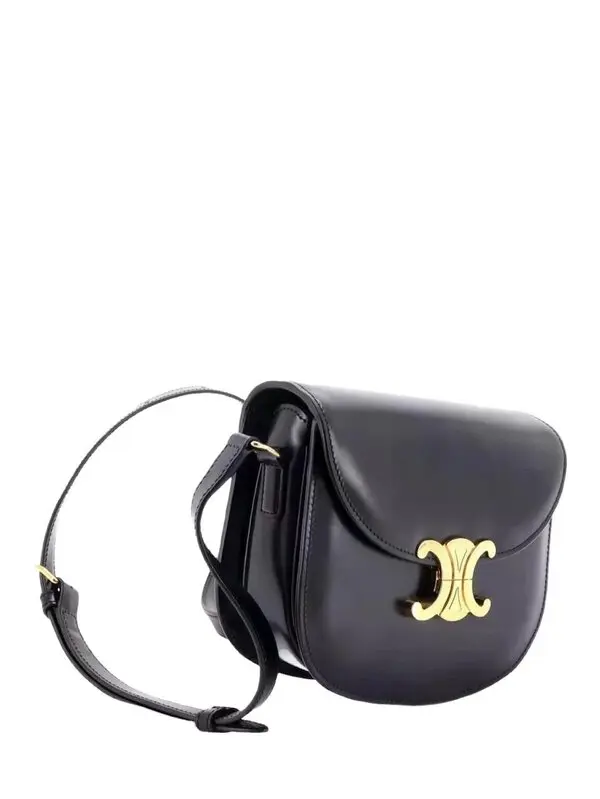 Celine Triomphe Besace Clea Flap Bag Leather Shoulder Bag - Black