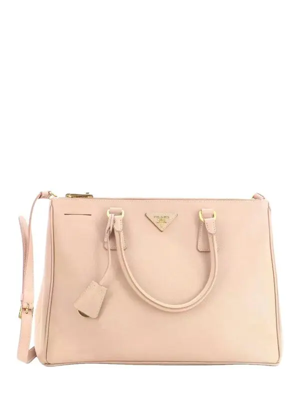 Prada Double Zip Lux Saffiano Leather Medium Tote Bag - Neutrals