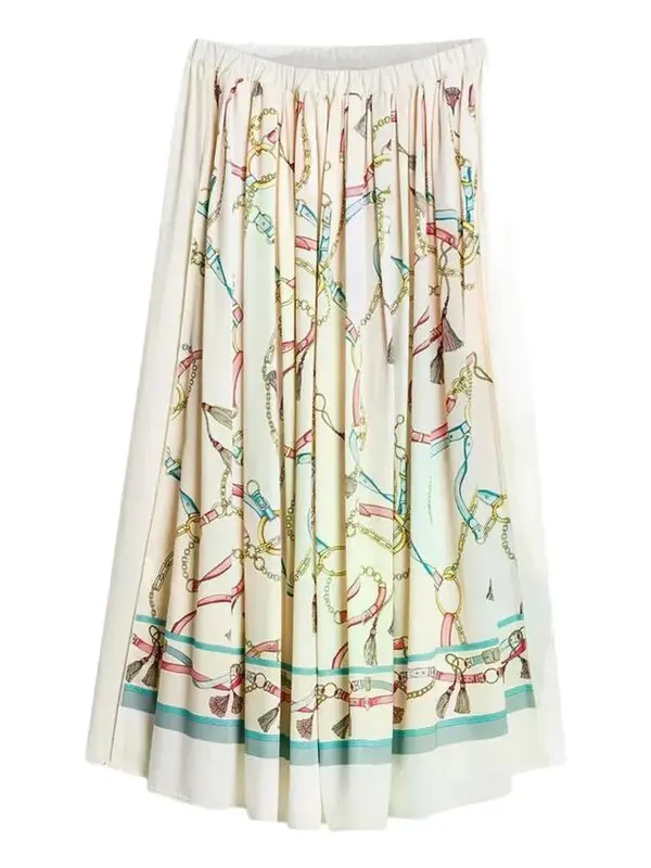 FORTE_FORTE Chain-print Pleated Midi Skirt - Neutrals