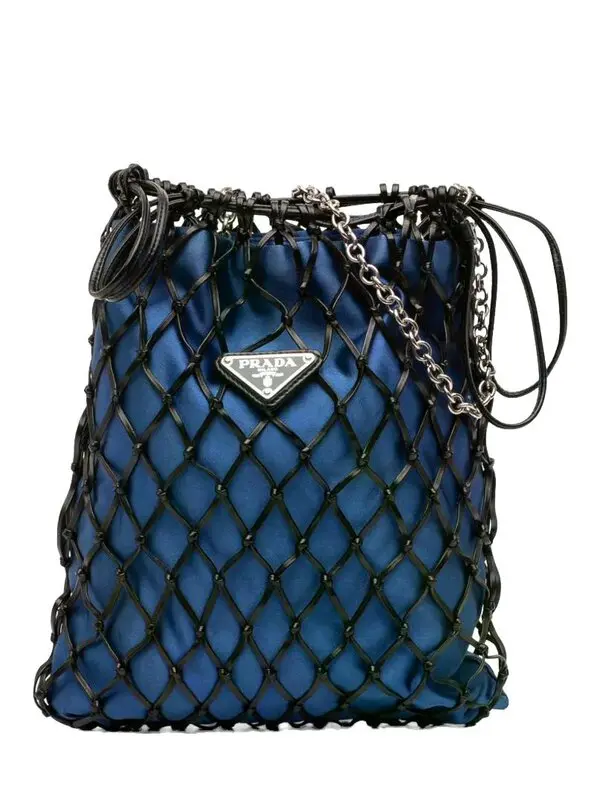 Prada 2013-2026 Satin And Leather Net Chain Crossbody Bag - Black