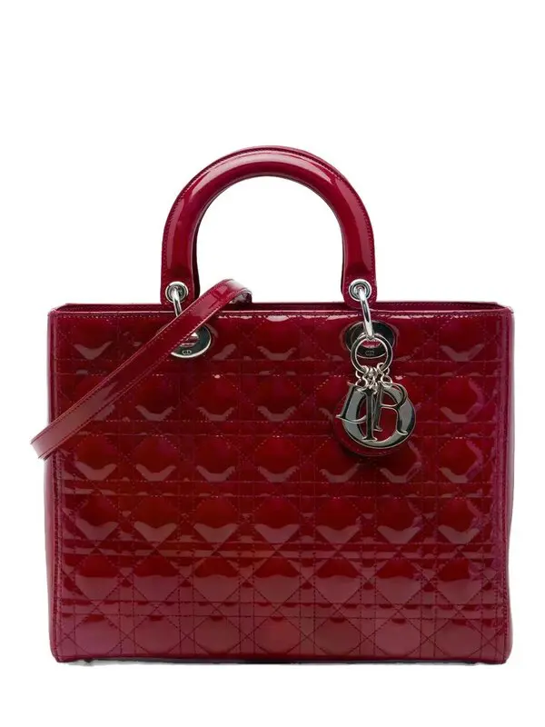 Dior 2015 Large Patent Cannage Lady Satchel - Red