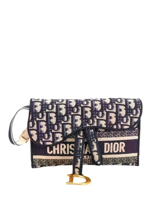 Dior Saddle Slim Pouch Logo Embroidered Oblique Canvas Belt Bag - Blue
