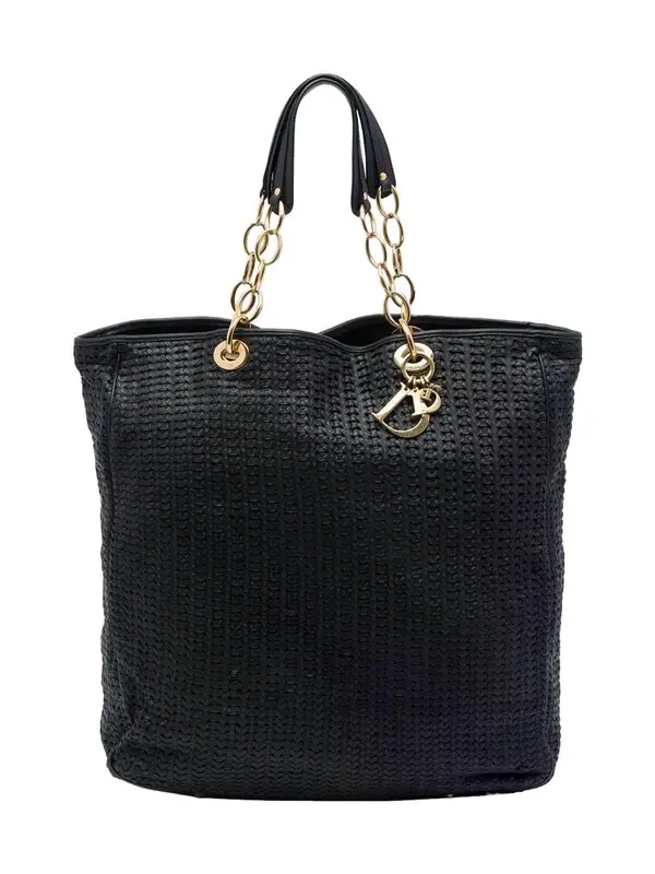 Dior 2008 Large Woven Lambskin Lady Soft Shopping Tote Bag - Black