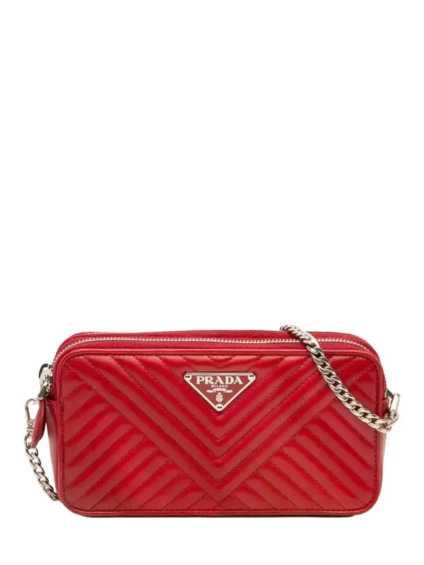 Prada 2013-2026 Mini Soft Calf Impunture Diagramme Double Zip Bag Crossbody Bag - Red