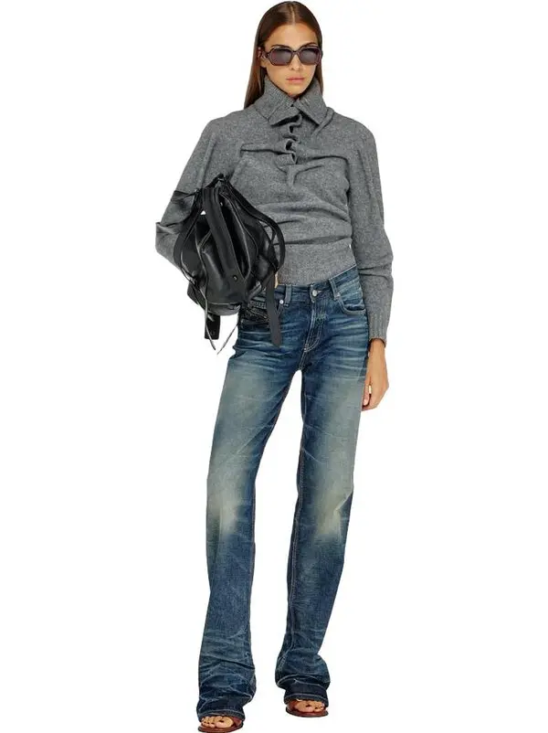 DIESEL® Button-neck Jumper In Wrinkled Boiled Knit - Grey